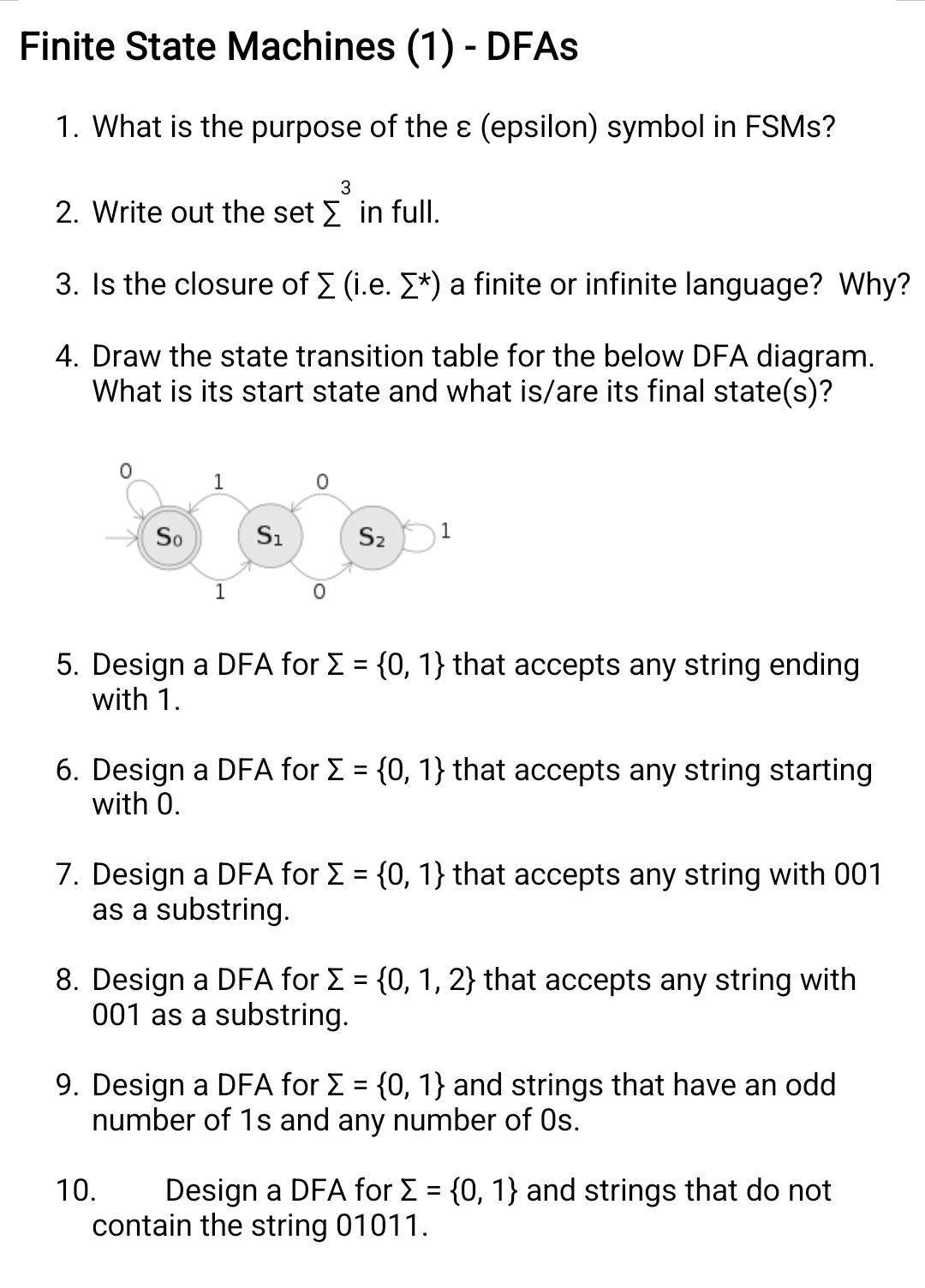 Solved Finite State Machines 1 Dfas 1 What Is The