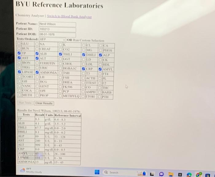 Solved BYU Reference Laboratories Chemistry Analyzer || | Chegg.com