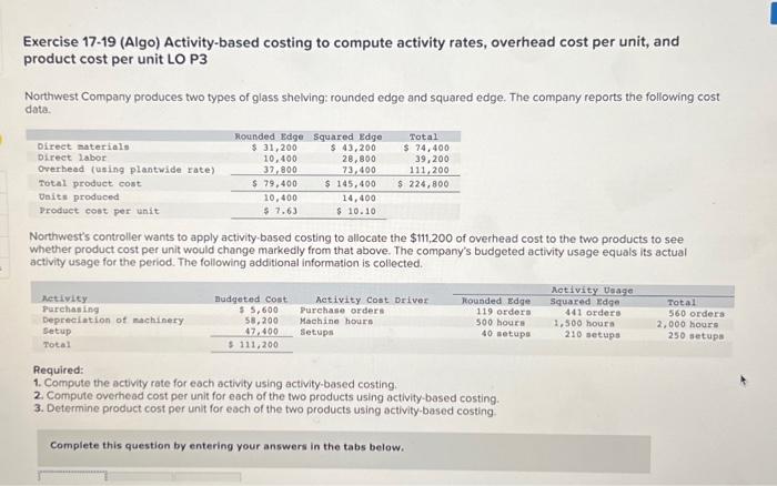 Solved Required: 1. Compute the activity rate for each | Chegg.com