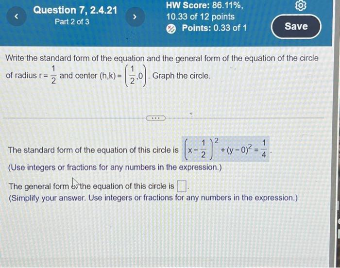 Solved Write the standard form of the equation and the | Chegg.com