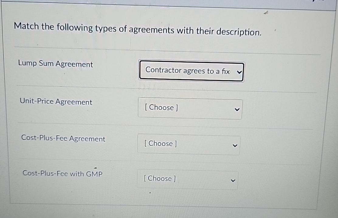 Solved Match the following types of agreements with their | Chegg.com