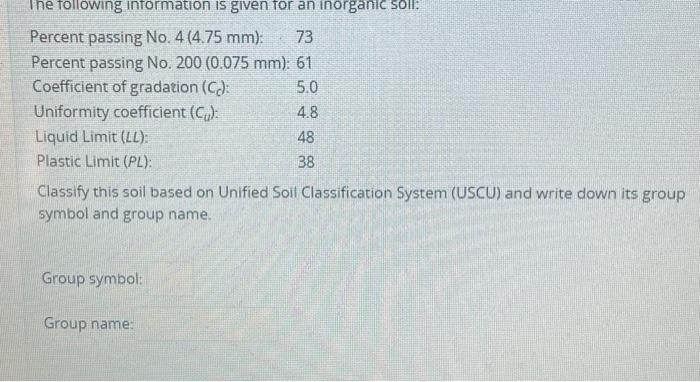 Solved Classify this soil based on Unified Soil | Chegg.com