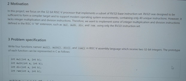 Solved 2 Motivation In this project, we focus on the 32-bit | Chegg.com