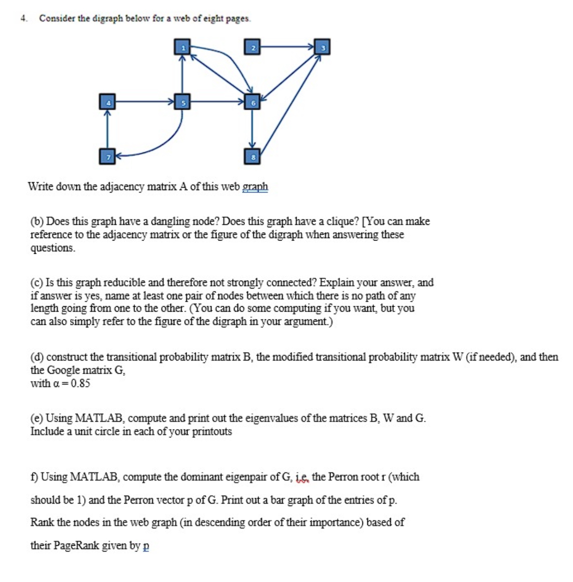 Solved Consider the digraph below for a web of eight | Chegg.com