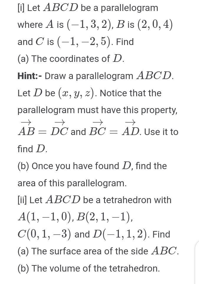 Solved [i] Let ABCD be a parallelogram where A is (−1,3,2),B | Chegg.com