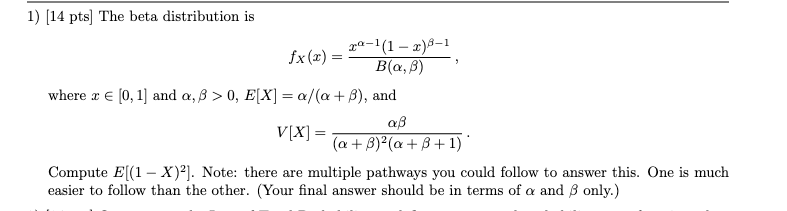 Solved 14pts ﻿The beta distribution | Chegg.com