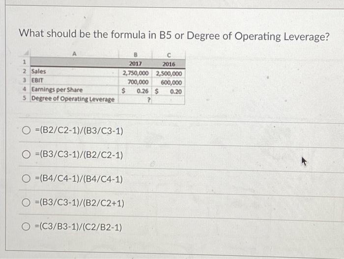 Solved What should be the formula in B5 or Degree of | Chegg.com