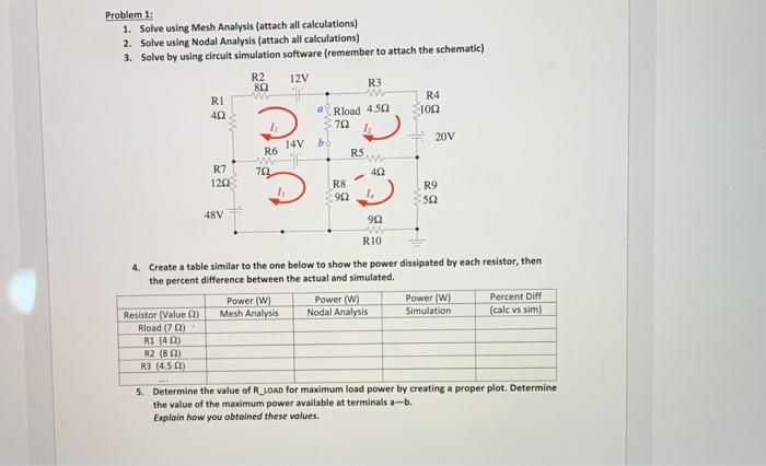 Solved Problem 1: 1. Solve using Mesh Analysis (attach all | Chegg.com