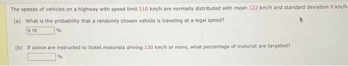 Solved The speeds of vehicles on a highway with speed limit | Chegg.com