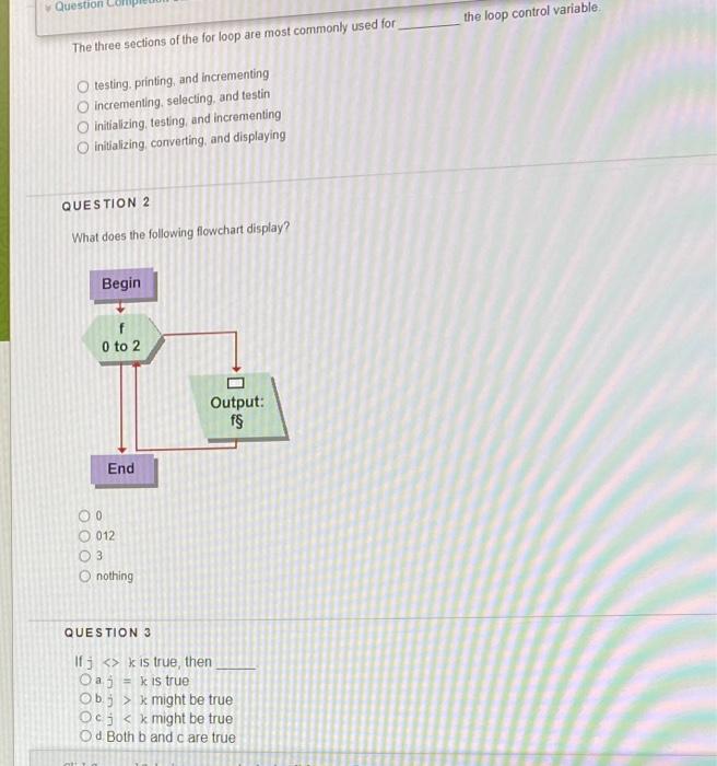 Solved Question the loop control variable The three sections | Chegg.com