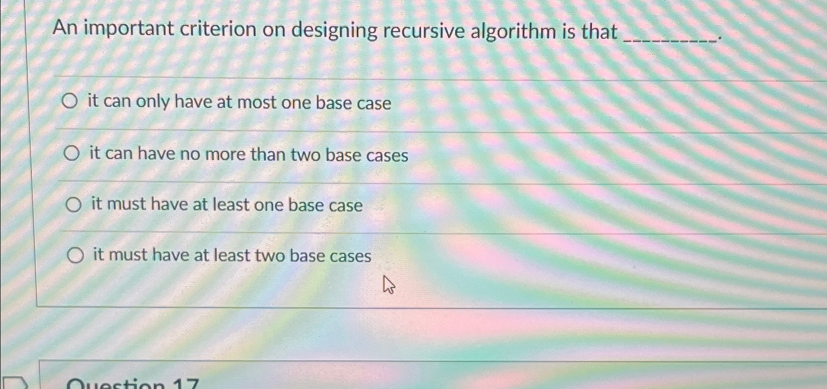 Solved An important criterion on designing recursive | Chegg.com