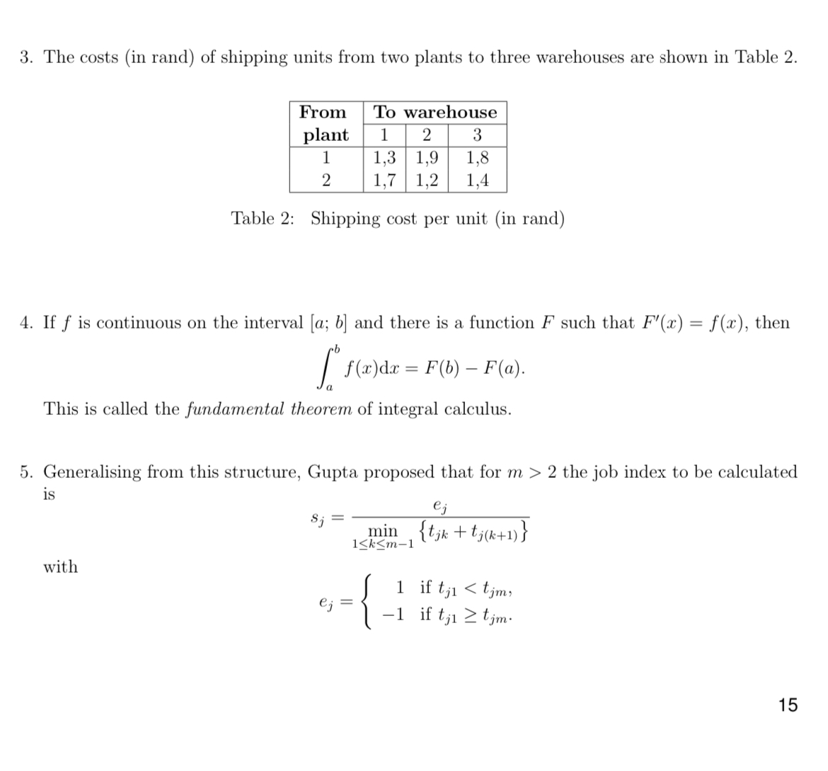 Solved The costs (in rand) ﻿of shipping units from two | Chegg.com