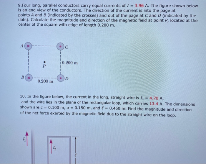 Solved 9.Four long, parallel conductors carry equal currents | Chegg.com
