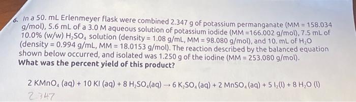 6. In a 50. mL Erlenmeyer flask were combined 2.347 g | Chegg.com