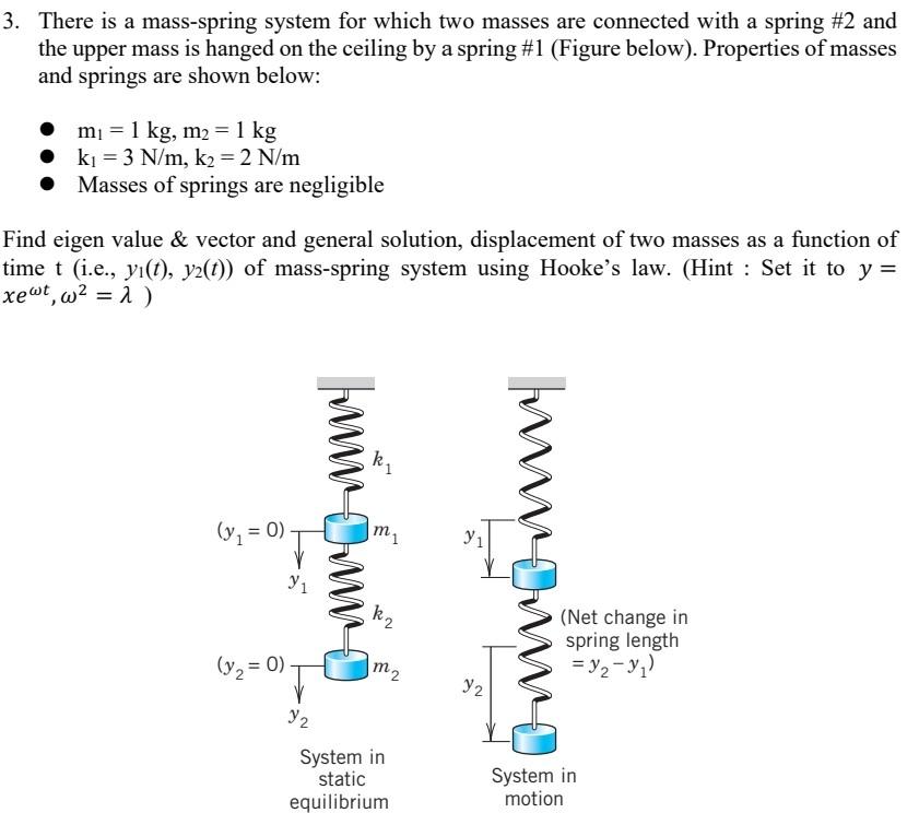 Solved 3. There is a mass-spring system for which two masses | Chegg.com