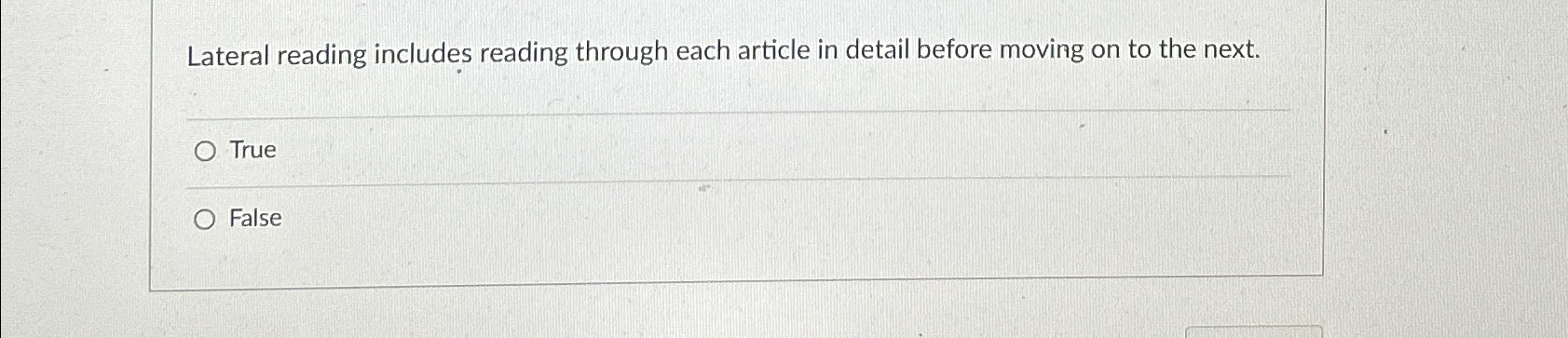 Solved Lateral reading includes reading through each article | Chegg.com