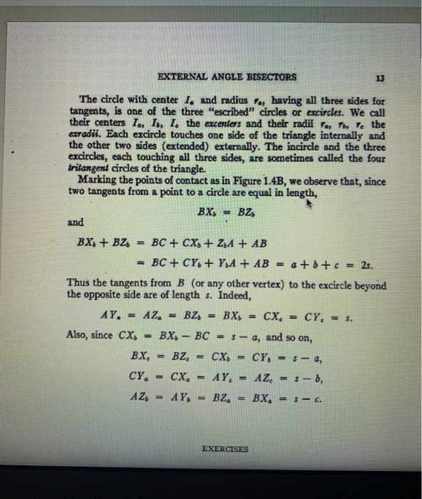 Solved 1.4 The incircle and excircles Figure 1.4A shows the | Chegg.com