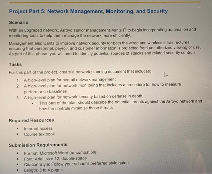 Solved Project Part 5: Network Management, Monitoring, and | Chegg.com