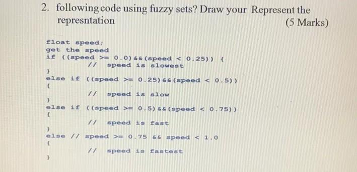 Solved 2. Represent the following code using fuzzy sets ? | Chegg.com