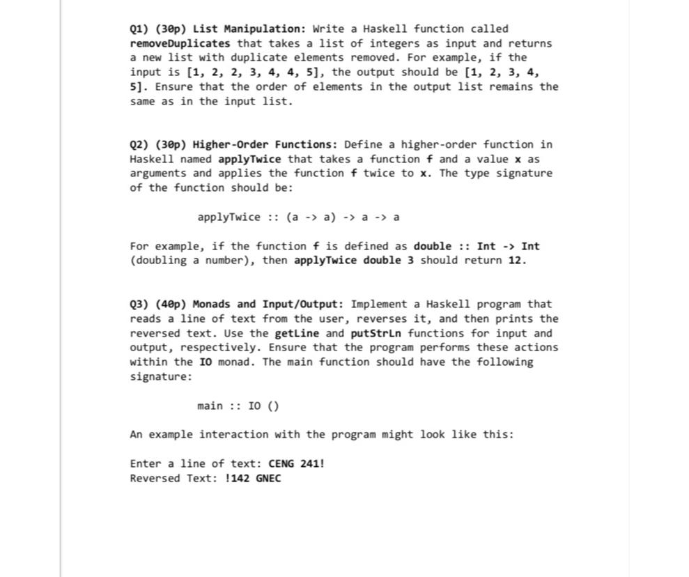 Solved Q1) (30p) List Manipulation: Write a Haskell function | Chegg.com