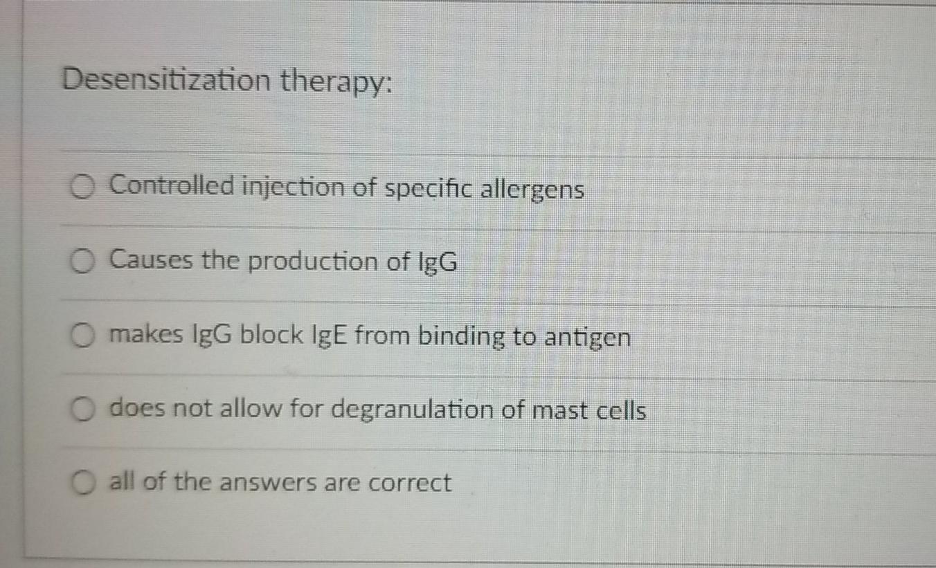 Solved Desensitization therapy: O Controlled injection of | Chegg.com