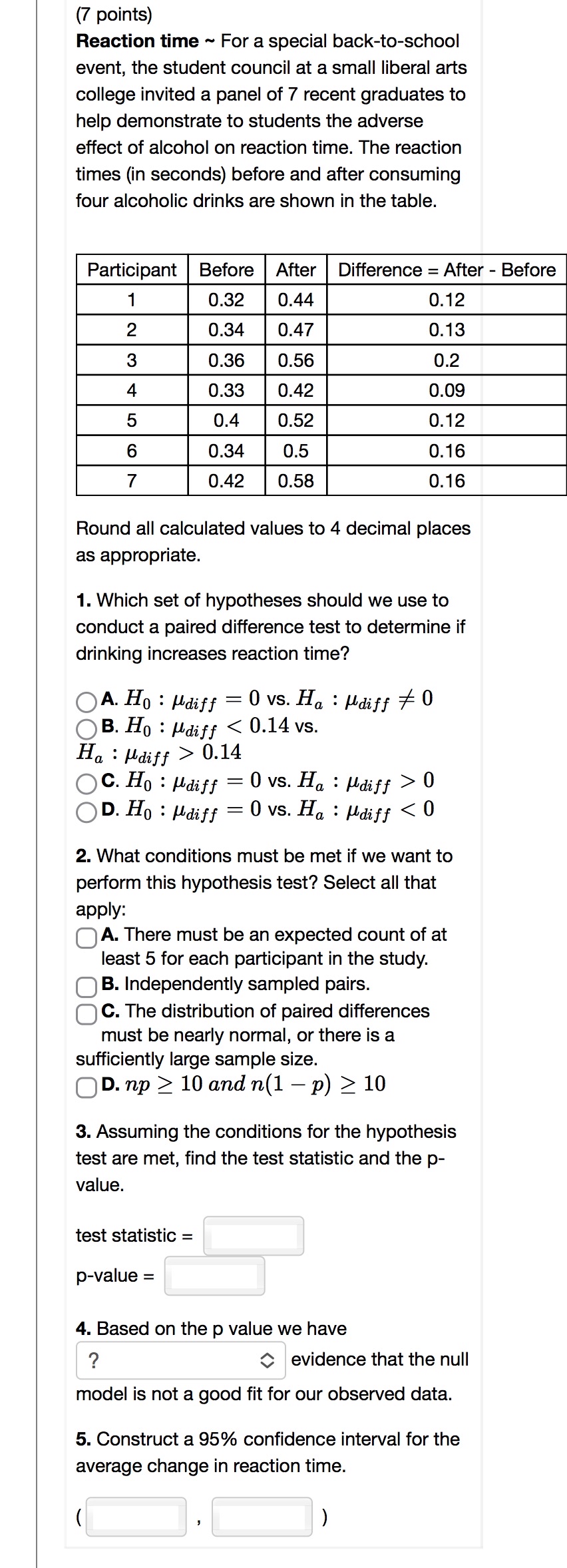 Solved (7 ﻿points)Reaction time ∼ ﻿For a special | Chegg.com
