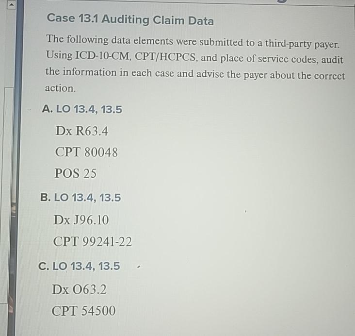 Solved Case 13.1 ﻿Auditing Claim DataThe following data | Chegg.com