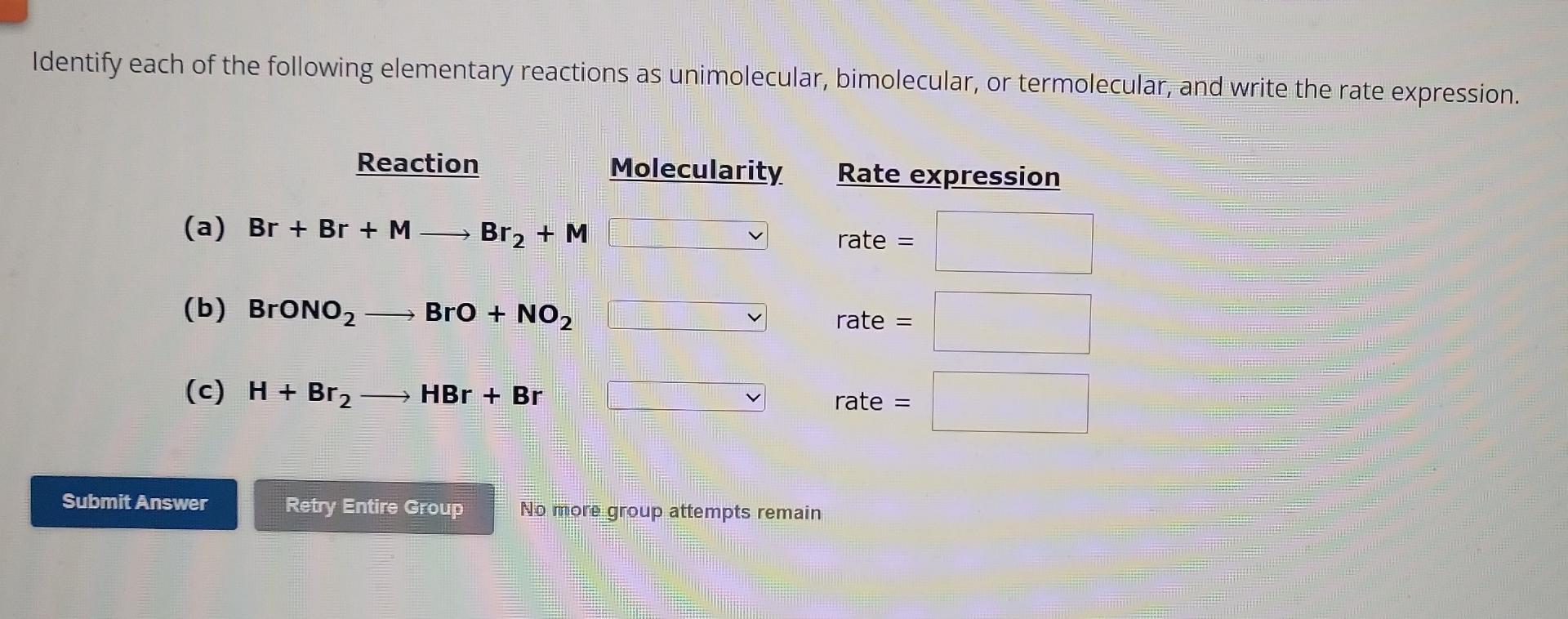Solved Identify each of the following elementary reactions | Chegg.com