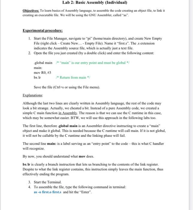 Solved Lab 2: Basic Assembly (Individual) Objectives: To | Chegg.com
