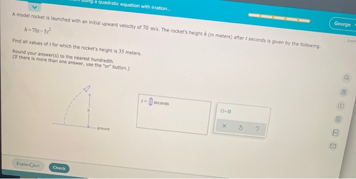 Solved Quadratic Equation With Irration A Model Rocket Is
