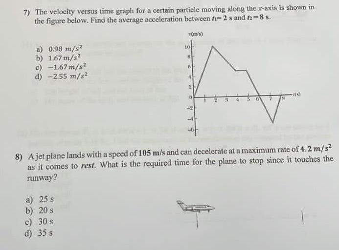 Solved 7) The velocity versus time graph for a certain | Chegg.com