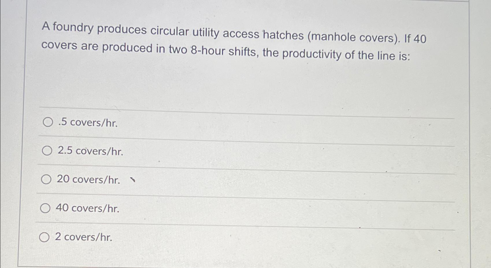 Solved A foundry produces circular utility access hatches | Chegg.com