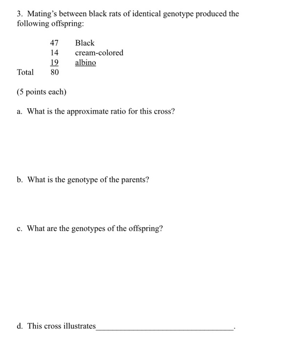 Solved 3. Mating's between black rats of identical genotype | Chegg.com