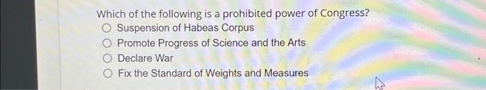 Which of the following is a prohibited power of | Chegg.com