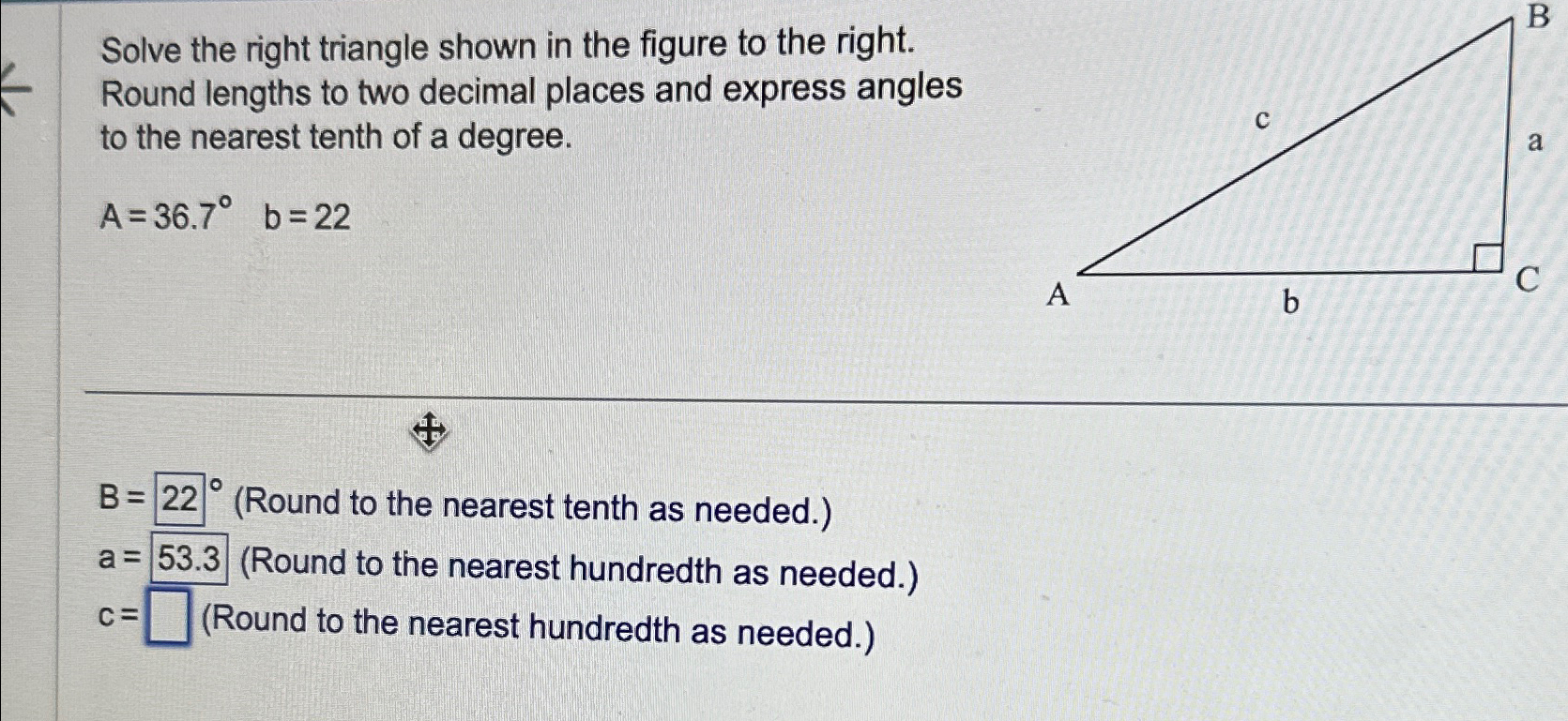 Solved Solve the right triangle shown in the figure to the | Chegg.com