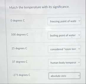 Solved Match the temperature with its significance.0 | Chegg.com