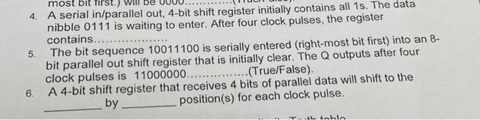Solved 4. A serial in/parallel out, 4-bit shift register | Chegg.com