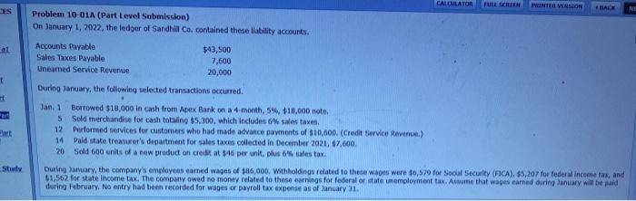 Solved CALCULATOR VINTER WASTON BAR ES NI Problem 10-01A | Chegg.com