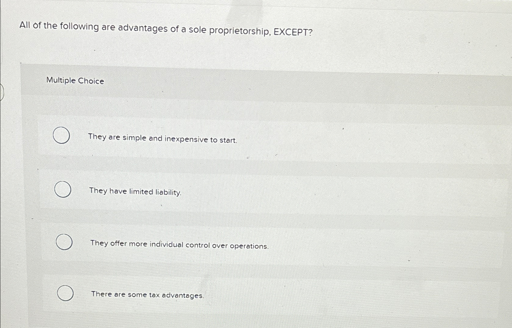 Solved All of the following are advantages of a sole | Chegg.com