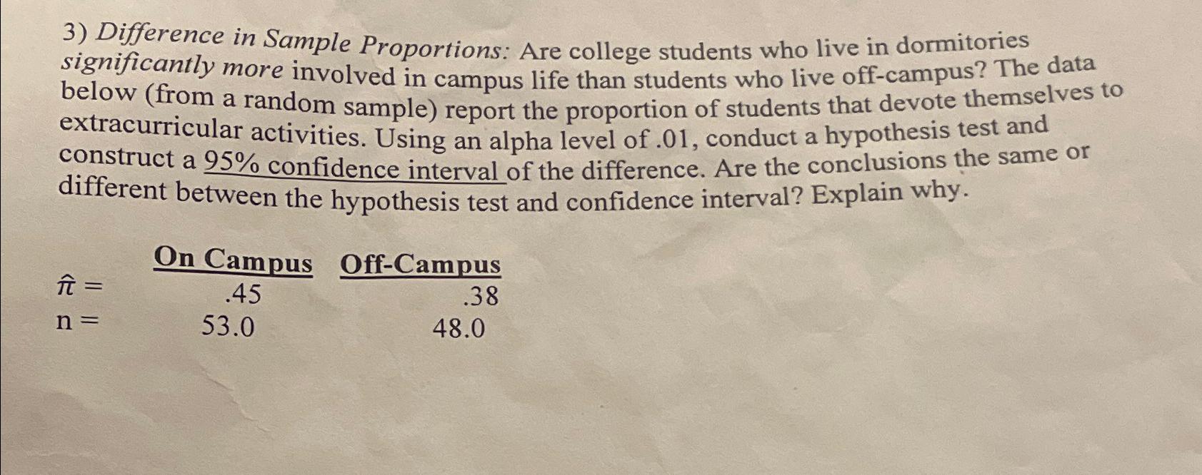 Solved Difference in Sample Proportions: Are college | Chegg.com