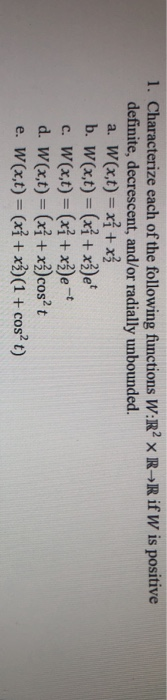 Solved R if W is positive 1. Characterize each of the | Chegg.com