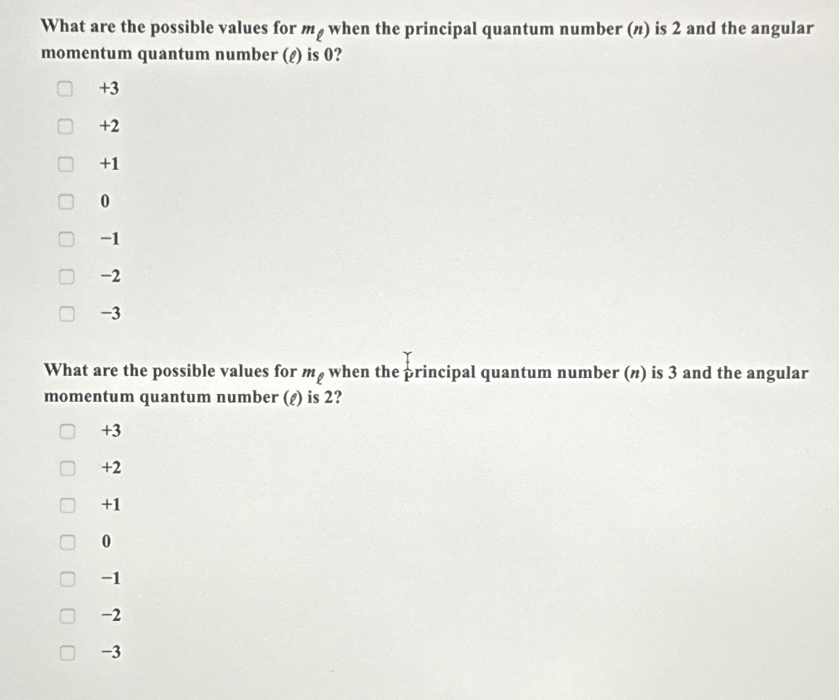 Solved What are the possible values for ml ﻿when the | Chegg.com