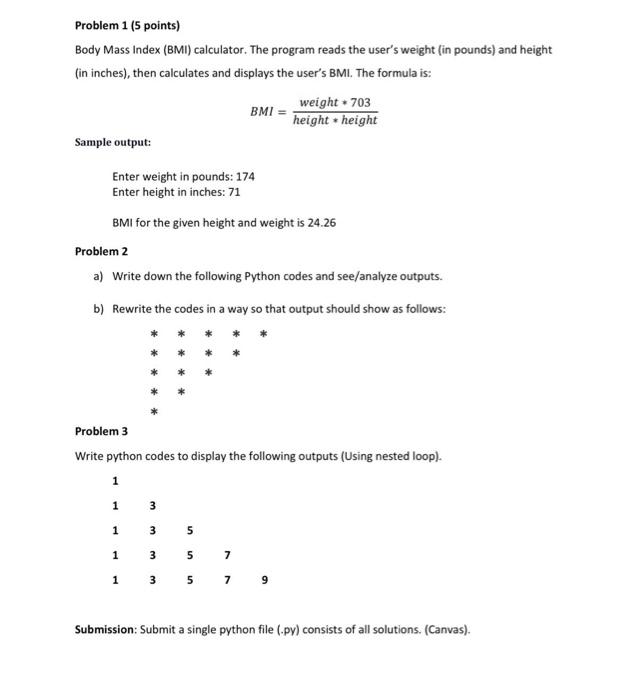 Solved Problem 1 (5 points) Body Mass Index (BMI) | Chegg.com