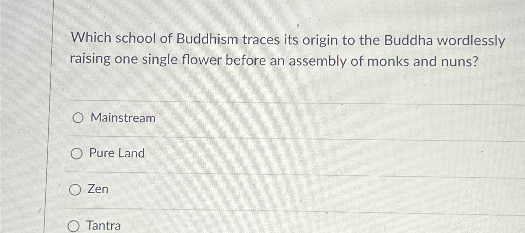 Solved Which school of Buddhism traces its origin to the | Chegg.com