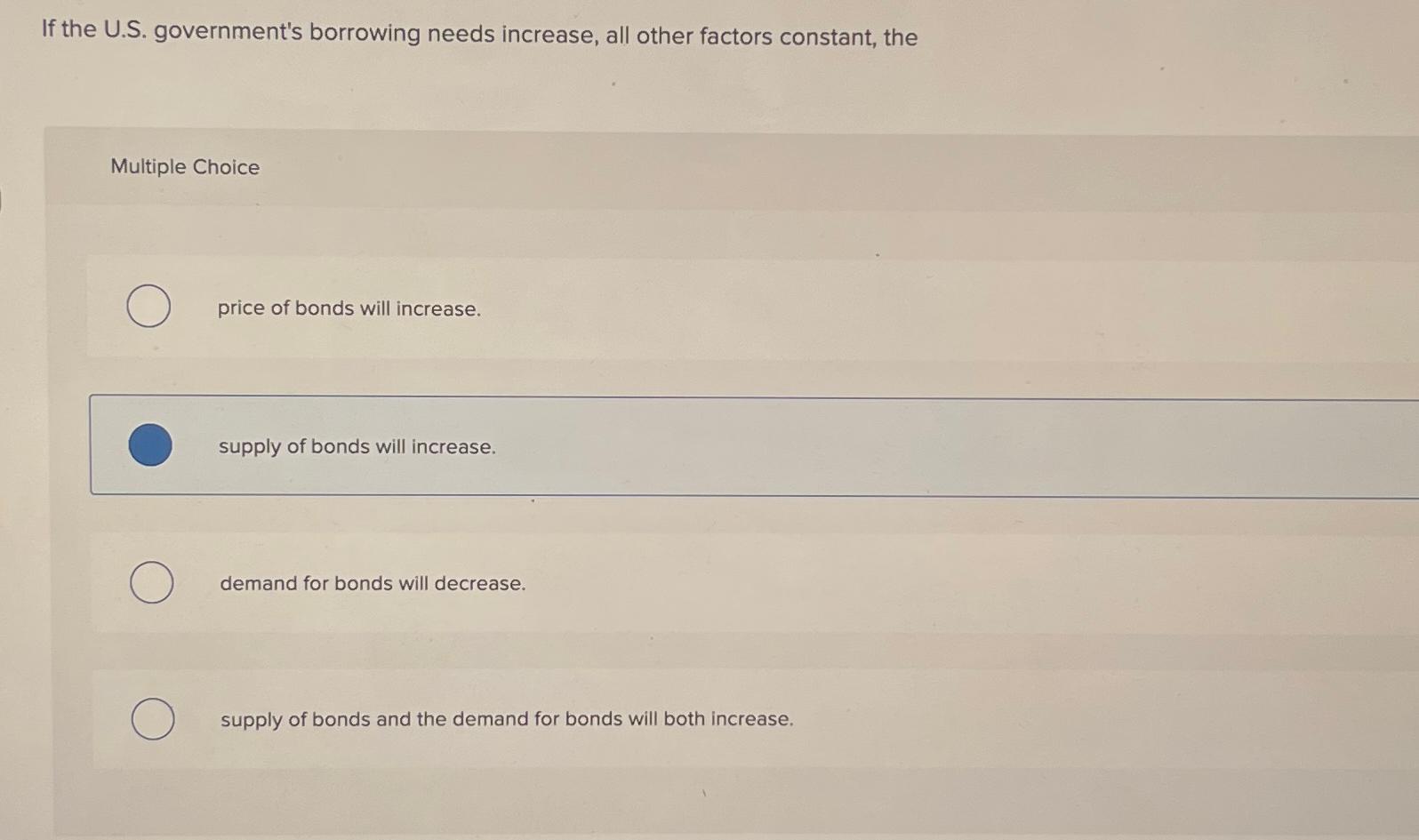 Solved If the U.S. ﻿government's borrowing needs increase, | Chegg.com