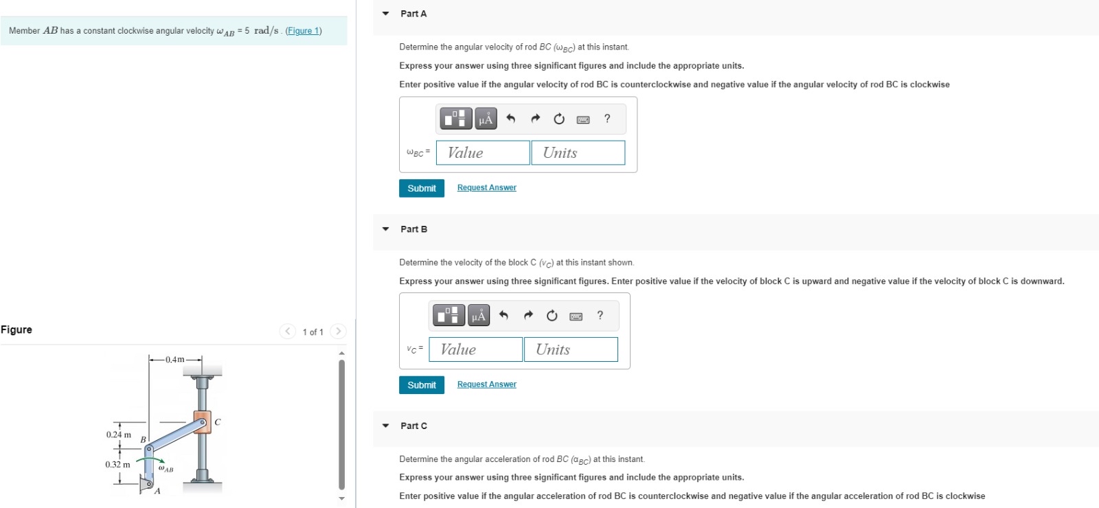 Solved Member AB ﻿has a constant clockwise angular velocity | Chegg.com