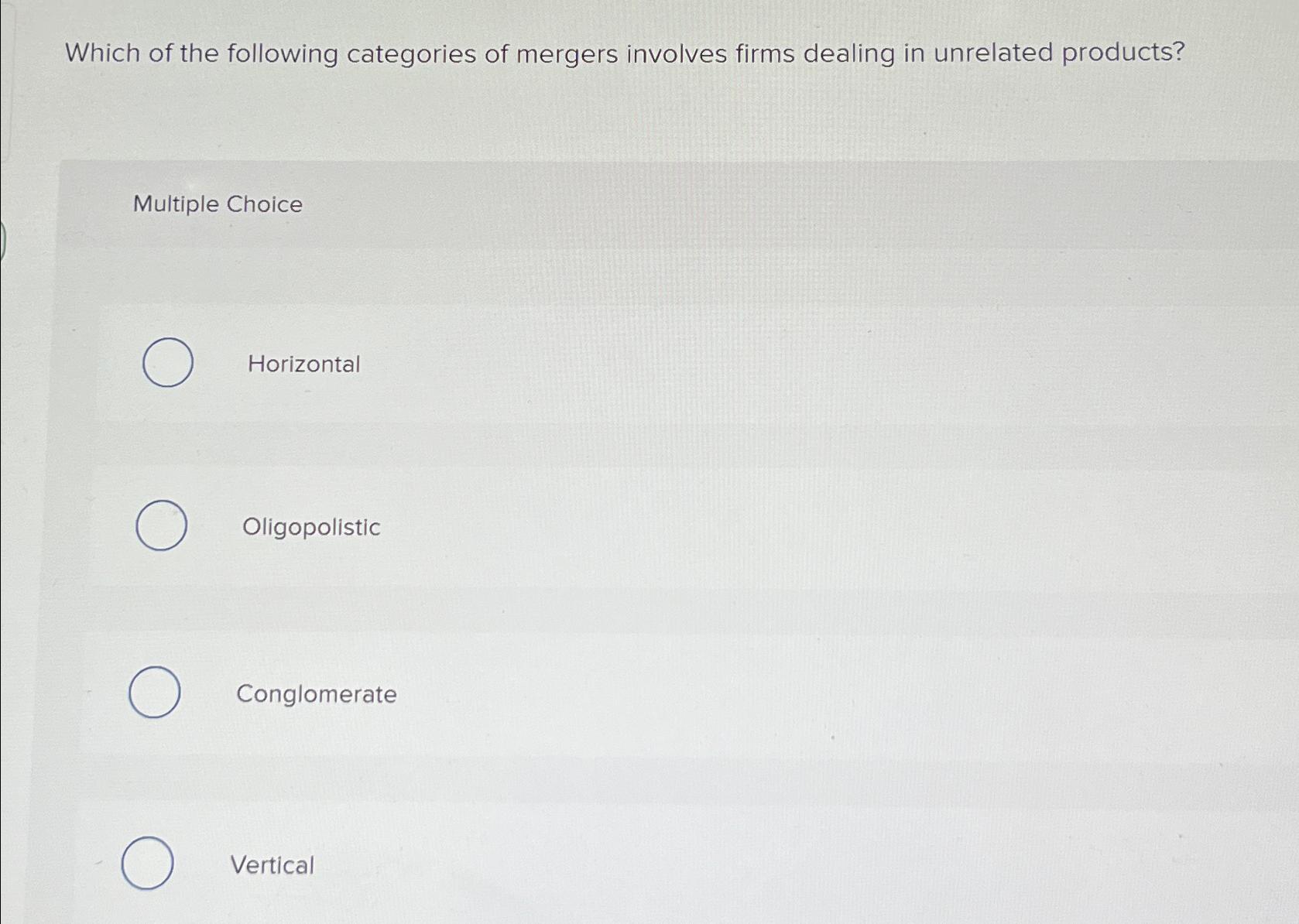 Solved Which of the following categories of mergers involves | Chegg.com