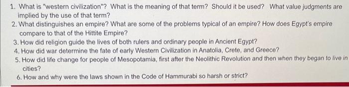 answer all 6 of these there for western civilization | Chegg.com