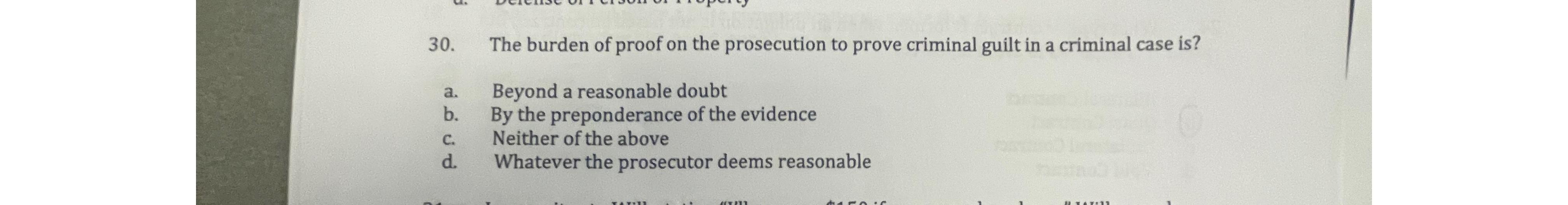 Solved The burden of proof on the prosecution to prove | Chegg.com