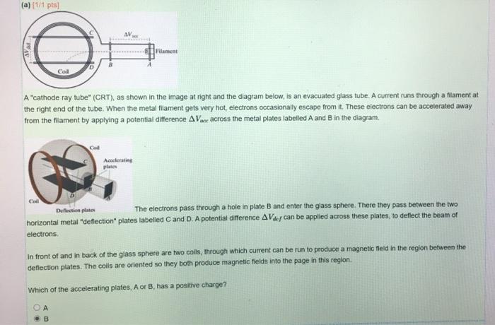 Solved (a) 1/1 pts) SVAR Filament A "cathode ray tube" | Chegg.com